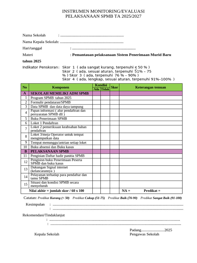 Instrumen Monev DPMB 2025 | PDF