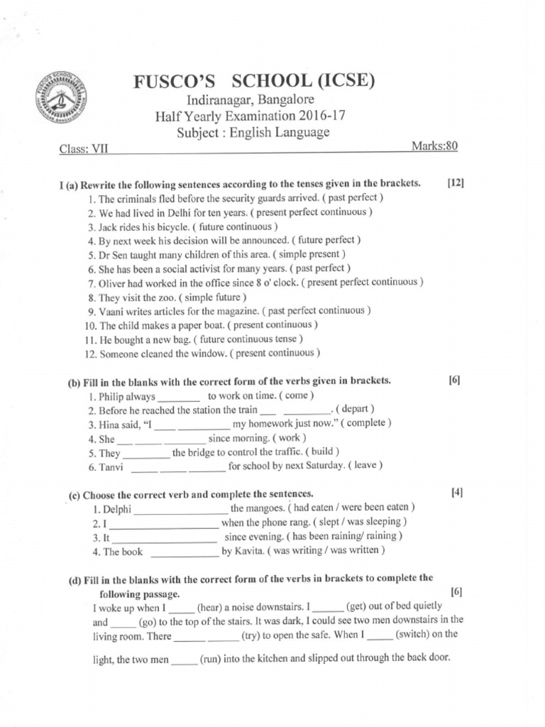 ICSE Class VII English Language Half Yearly Model Exam | PDF