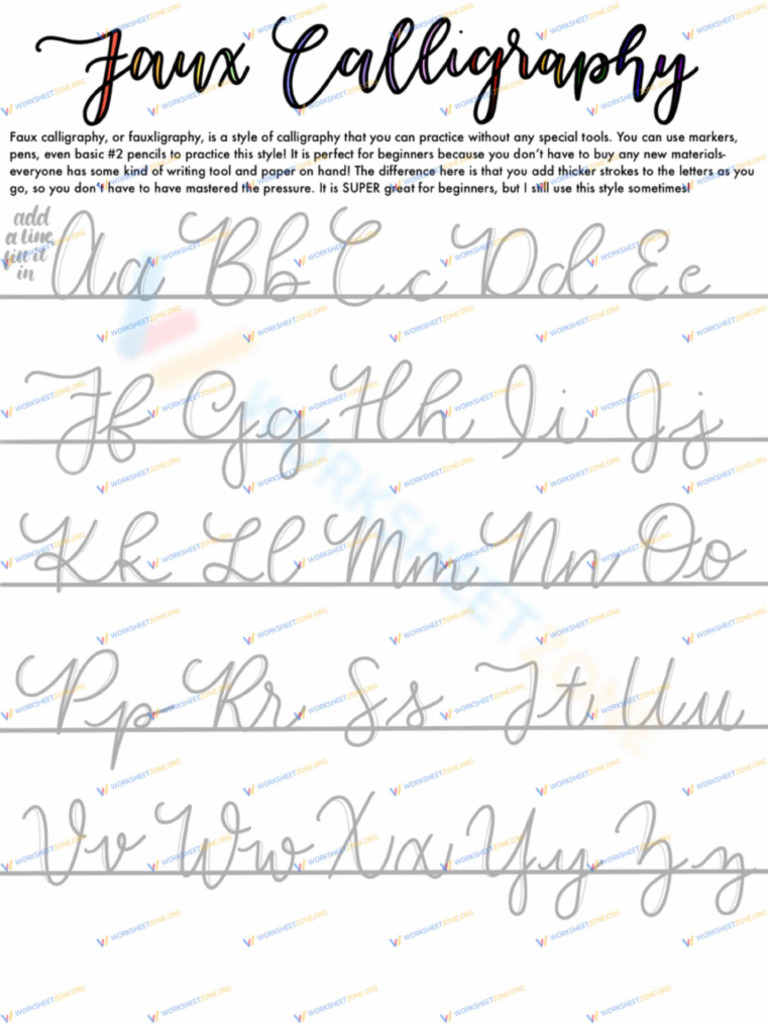 Faux Calligraphy Alphabet Worksheet | PDF