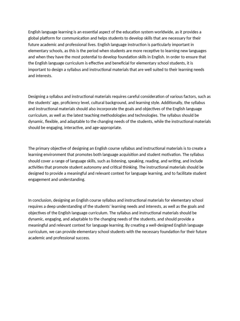 English Language Learning Is An Essential Aspect of The Education ...