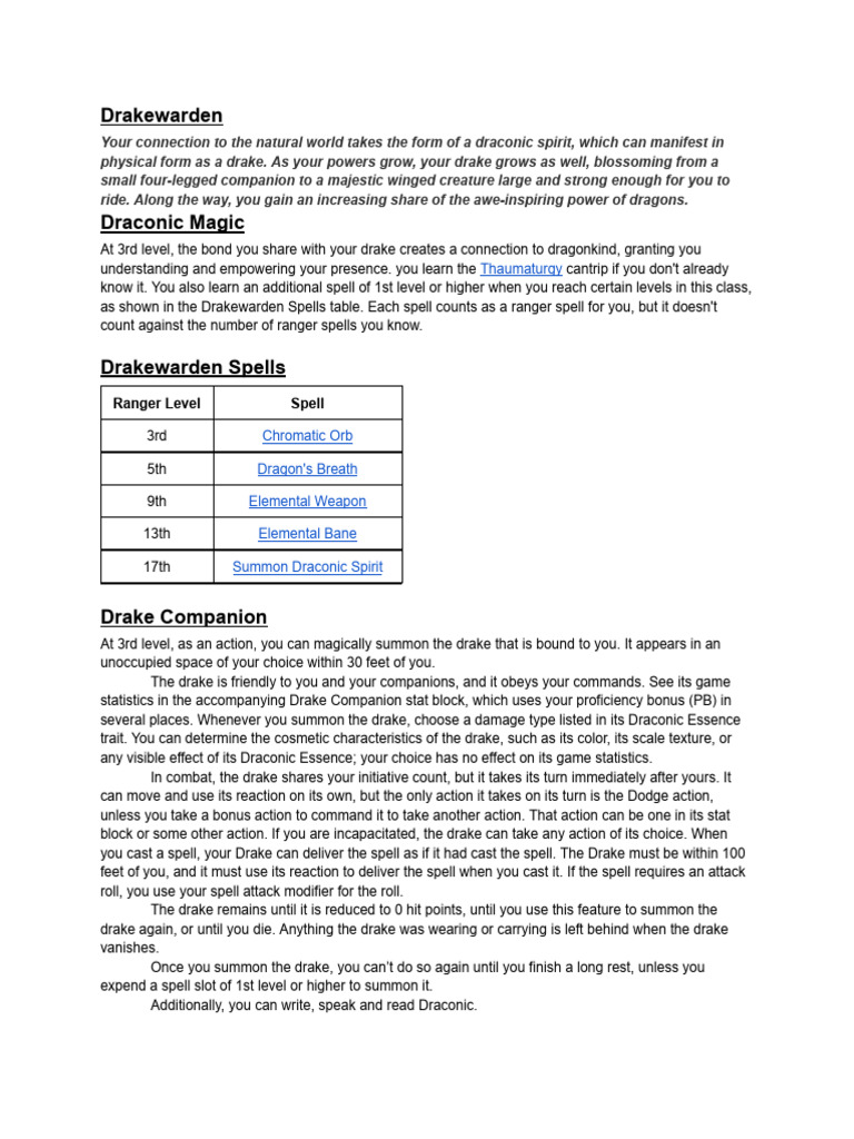 Revised Drakewarden DND 5e | PDF | Gaming | Role Playing Games