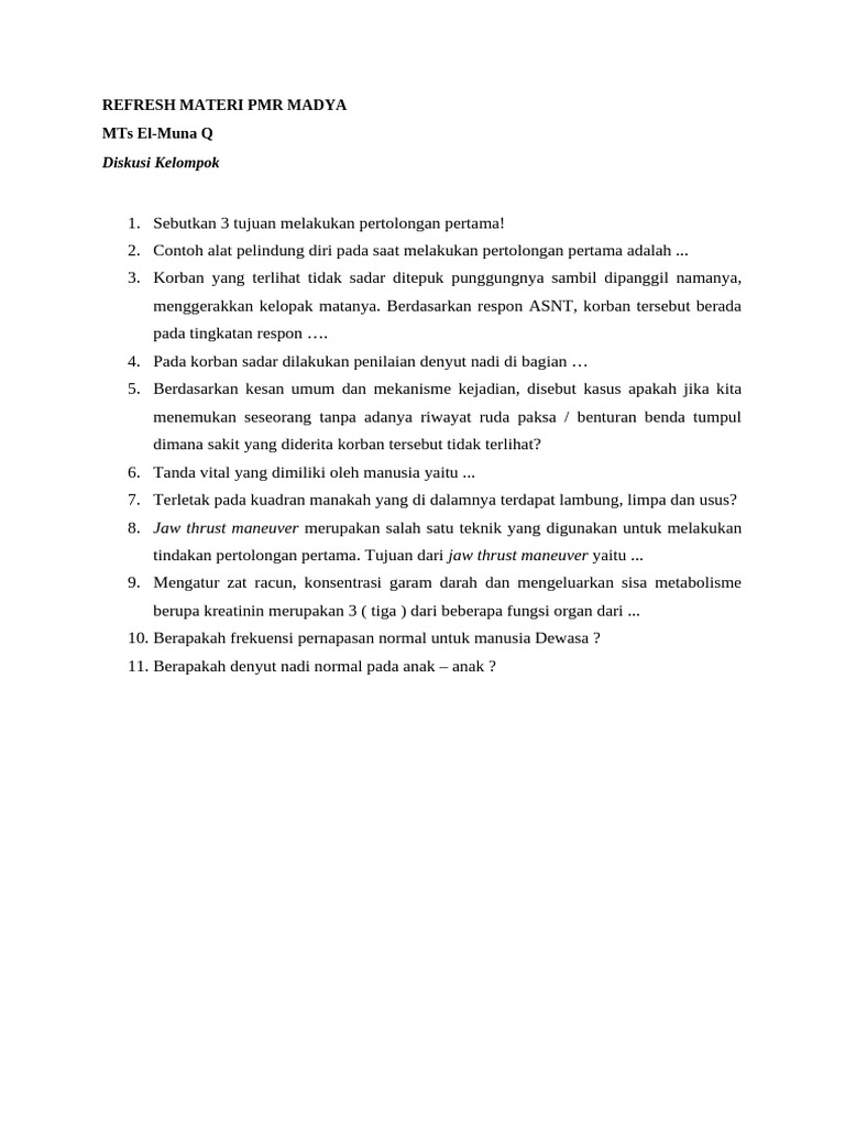 Latihan Soal Refresh Materi PMR Madya | PDF