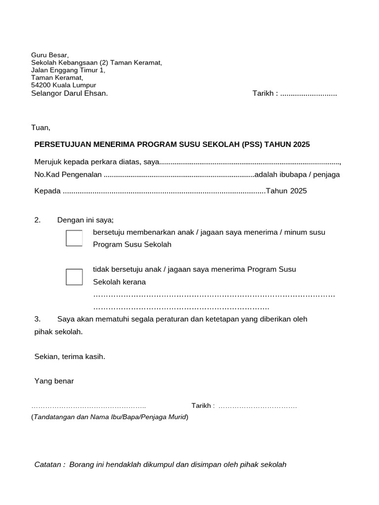 Surat Setuju Terima Susu | PDF