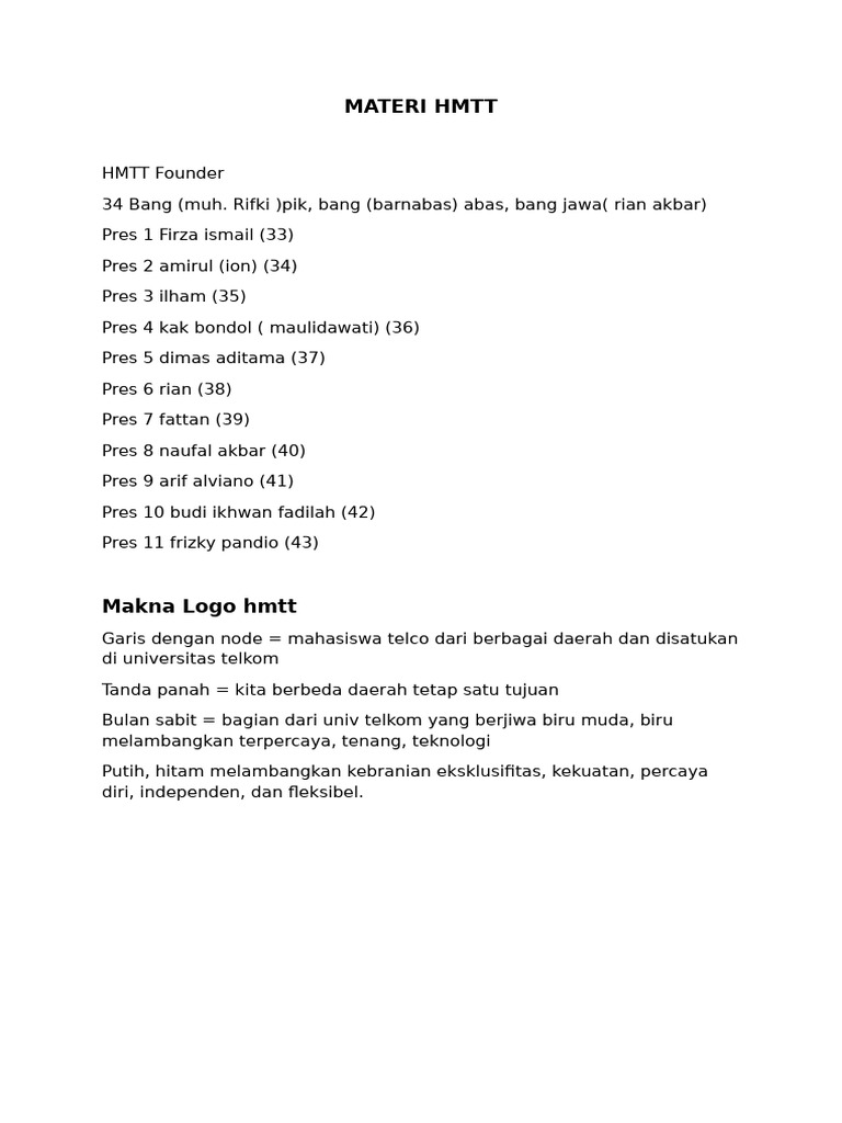 Makna dan Sejarah HMTT Telkom | PDF
