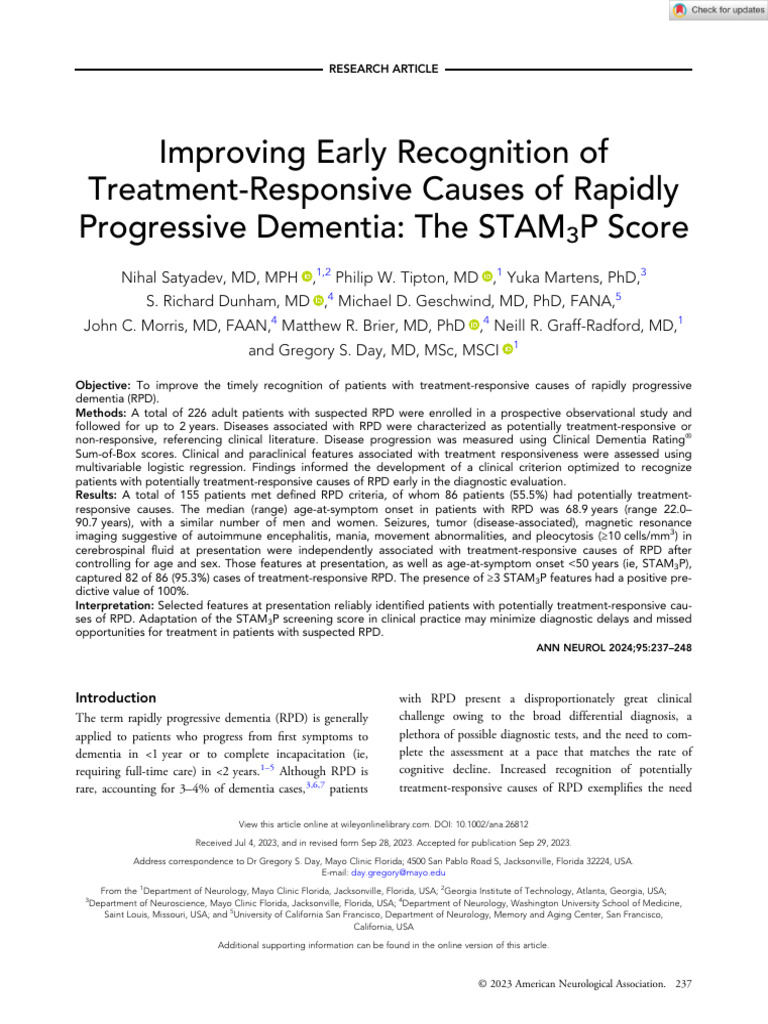 Improving Early Recognition of Treatment Responsive Causes of Rapidly ...