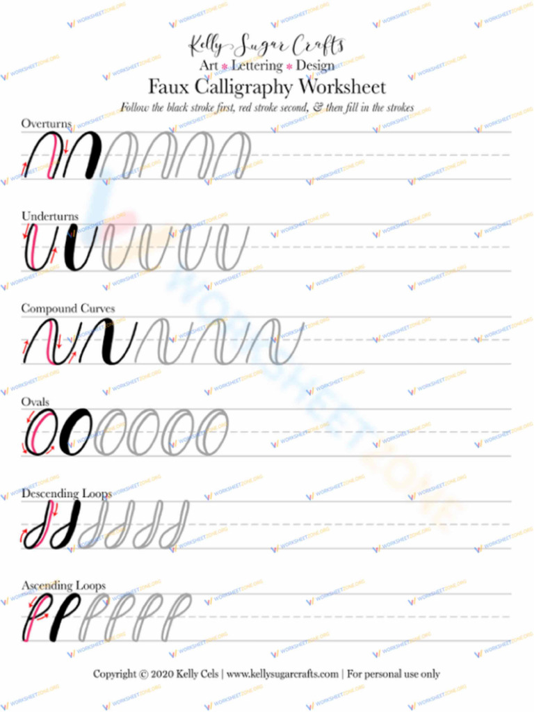 Faux Calligraphy Worksheet For Beginners | PDF
