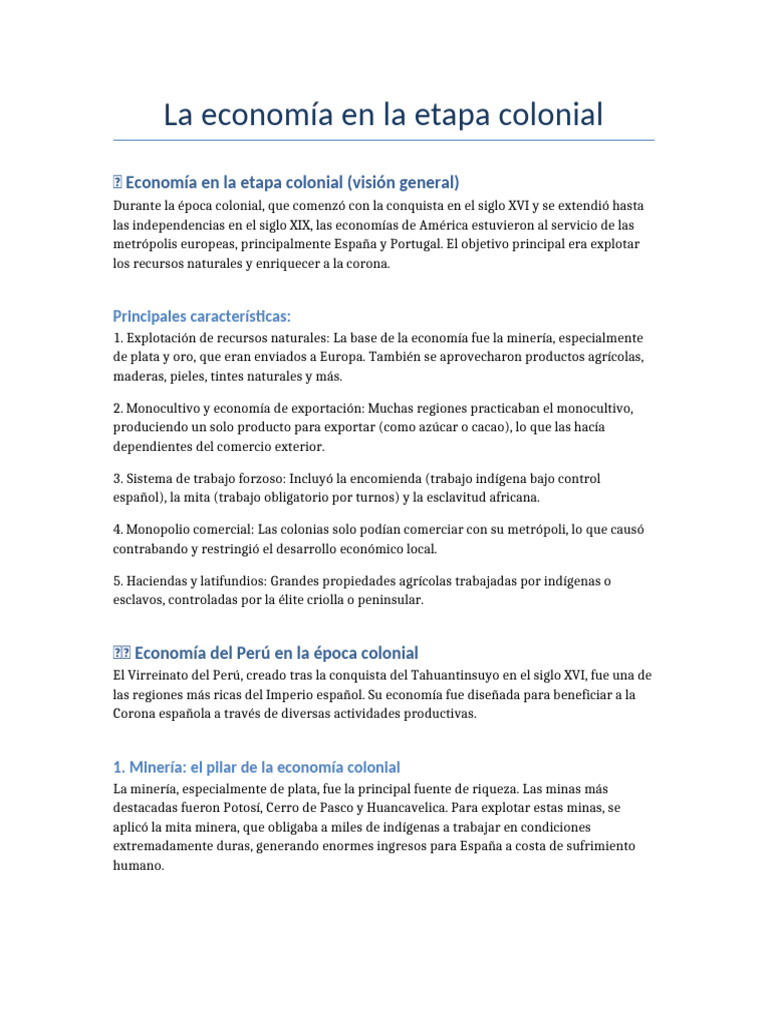Economía colonial en Perú: explotación y desigualdad | PDF | Imperio ...