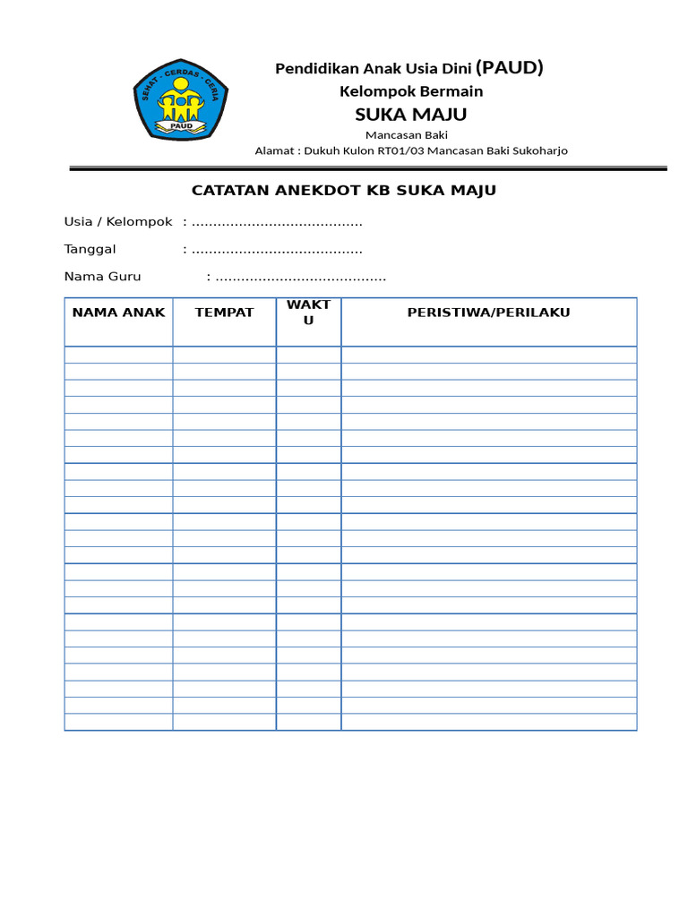 1 Contoh Catatan Anekdot Paud K-13 | PDF