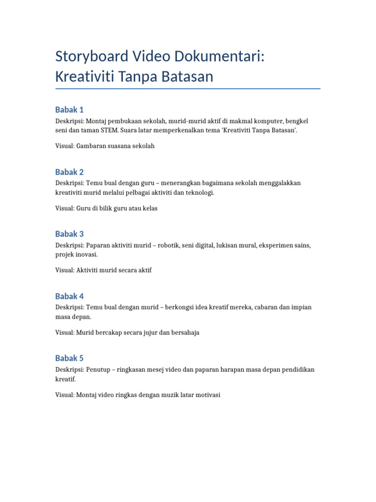 Storyboard Dokumentari Kreativiti Tanpa Batasan | PDF | Creativity ...