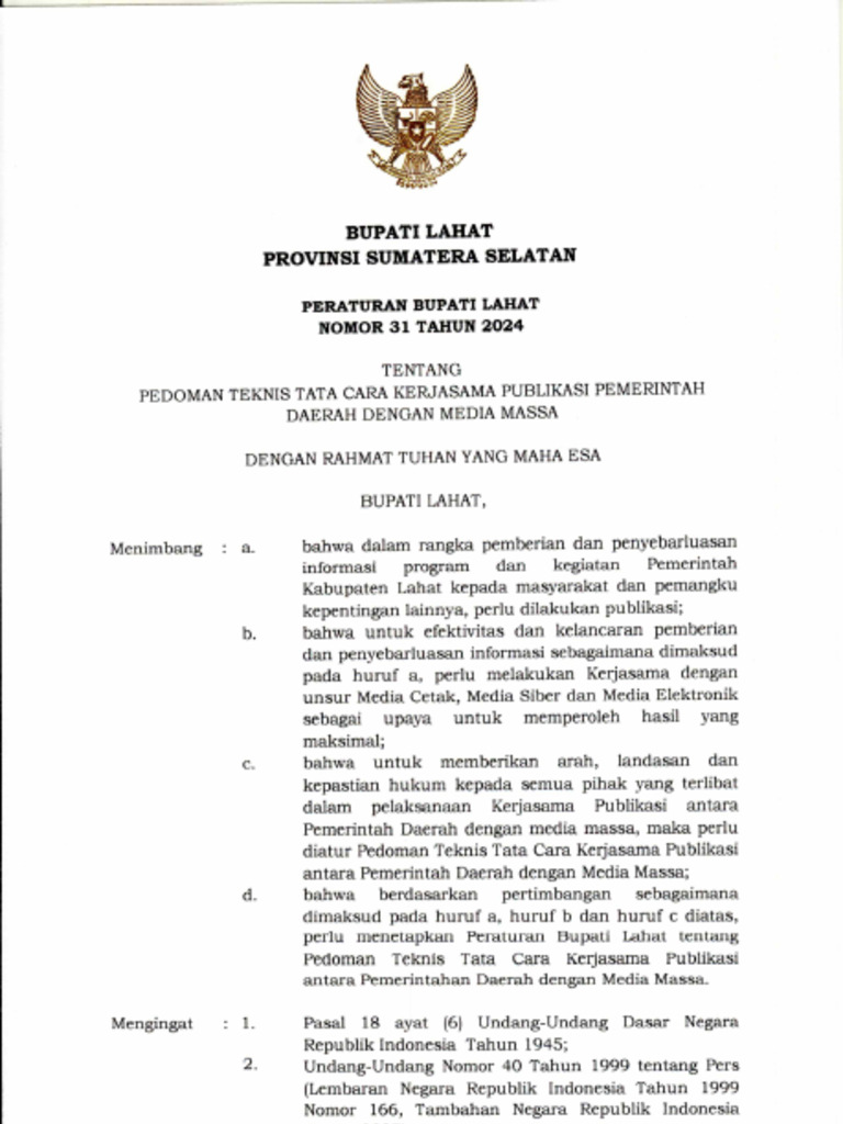 Perbup Kerjasama Pemkab Lahat | PDF