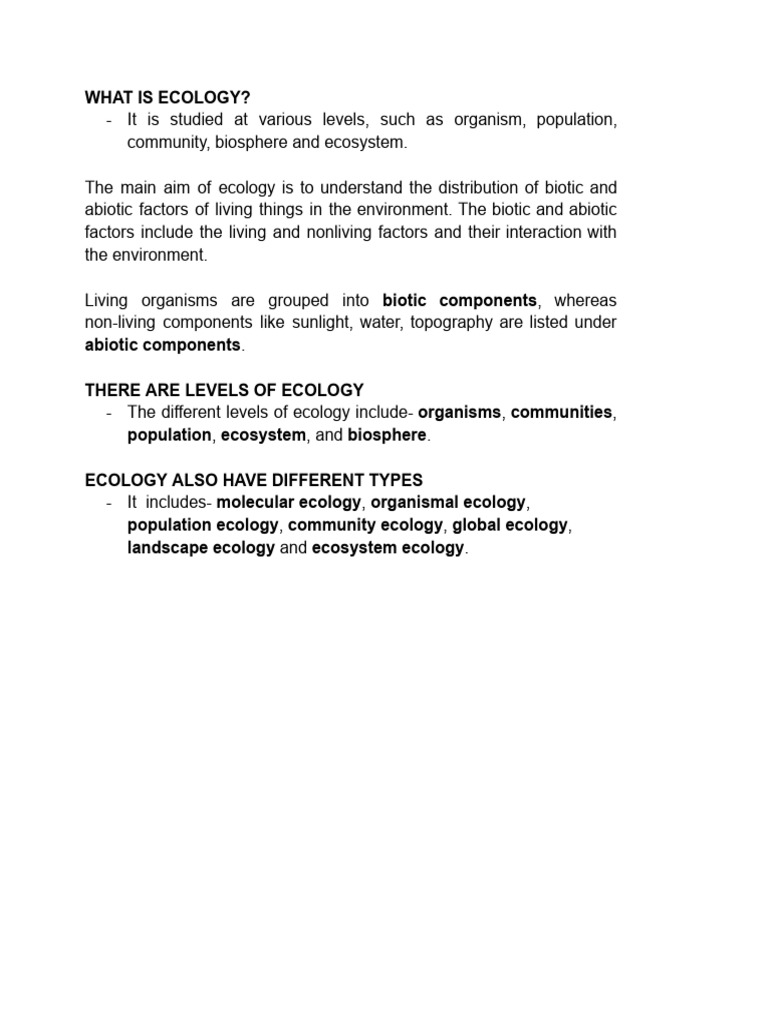 Understanding Ecology: Levels and Types | PDF