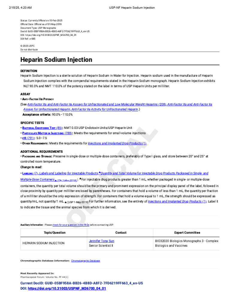 Heparin Sodium Injection | PDF