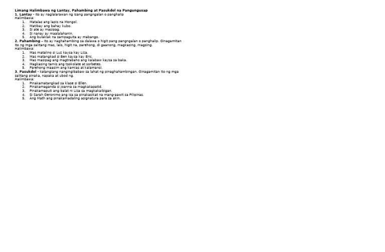 Limang Halimbawa NG Lantay | PDF