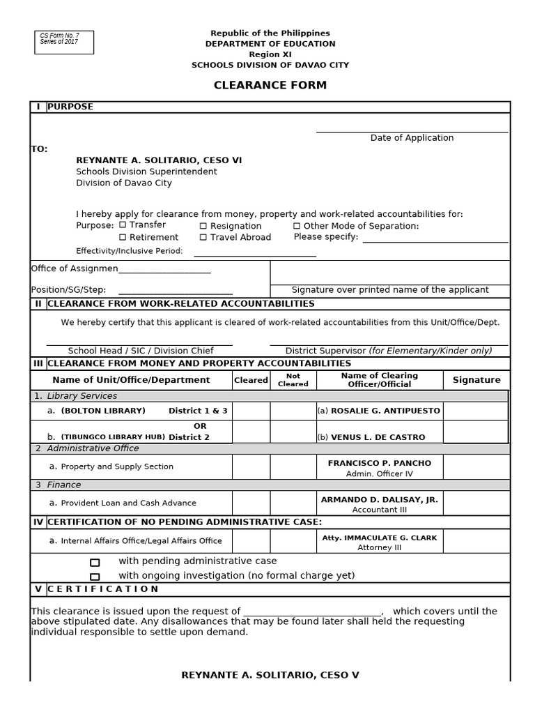 Davao City Employee Clearance Form | PDF