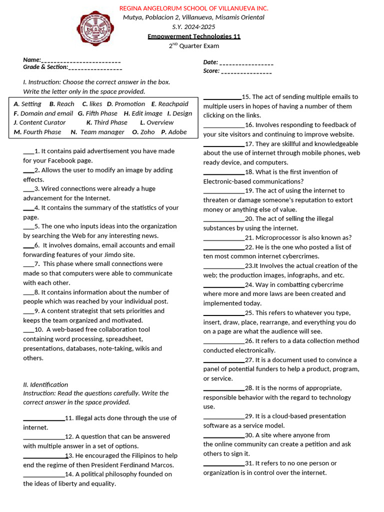 2nd Quarter-Empowerment G11 - EXAM | PDF | Internet | World Wide Web