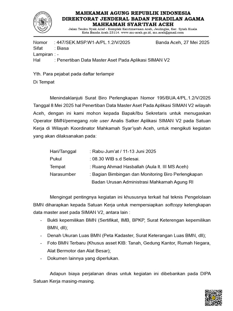 Surat Pemanggilan Peserta Penertiban Data Master Aset Pada Aplikasi ...