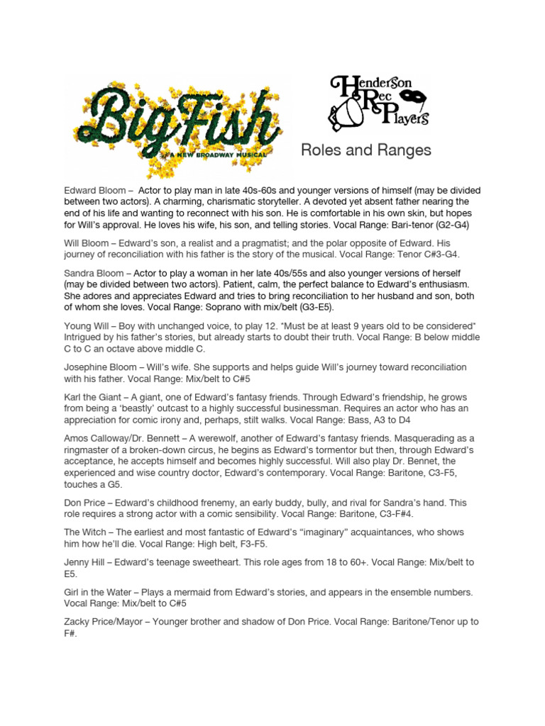 Big+Fish+Roles+and+Ranges | PDF | Singing | Vocal Music