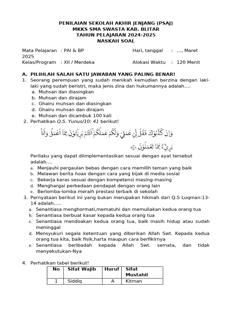 Soal PSAJ PAI 2025 | PDF