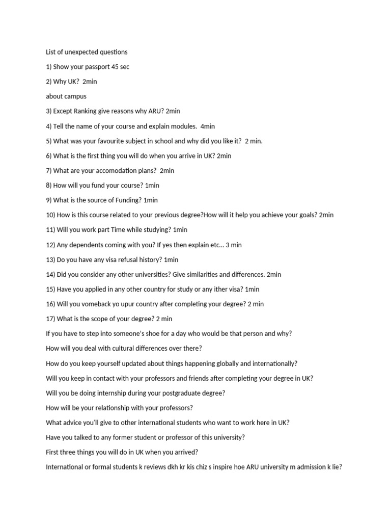 Essential Questions for UK Study Visa Interviews | PDF | Social Psychology