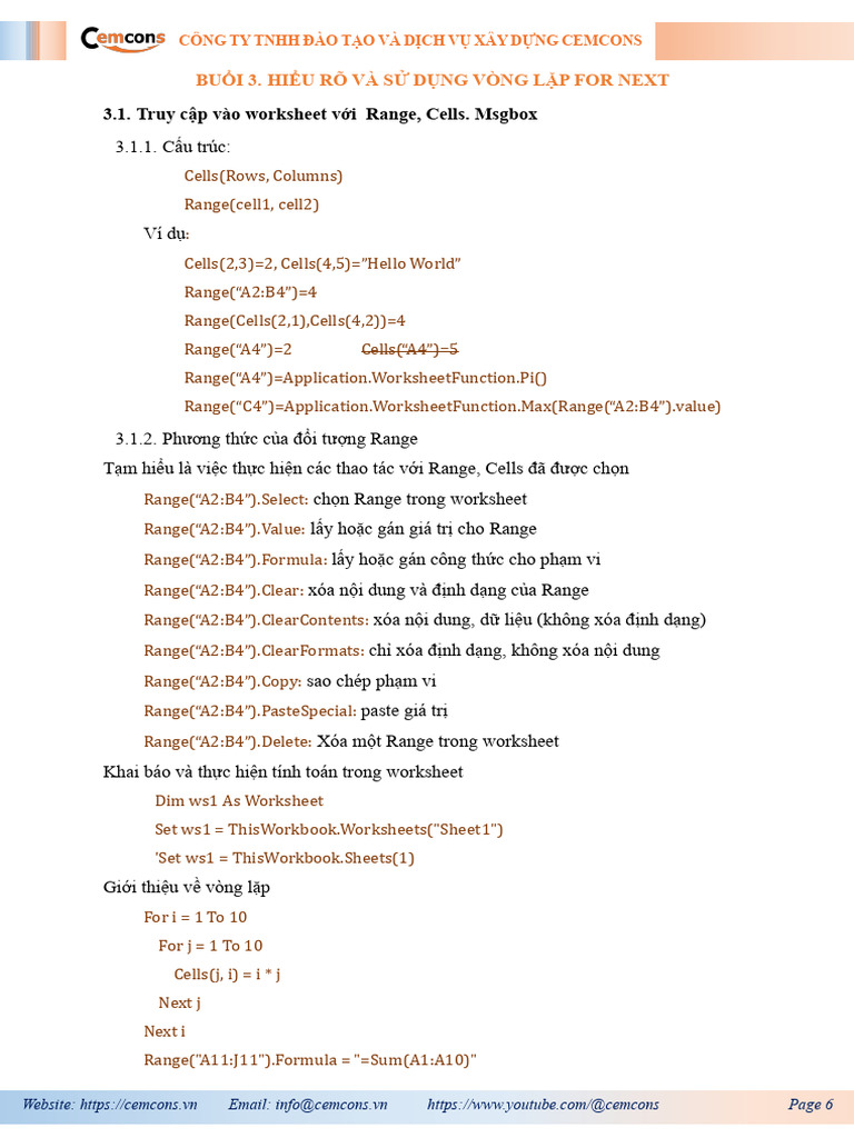 Cemcons Course VBA BaiGiang 03 | PDF
