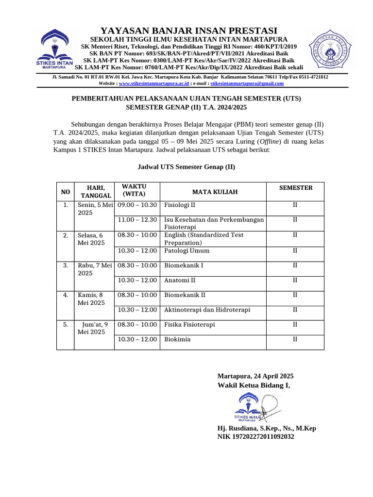 Contoh Jadwal UTS | PDF