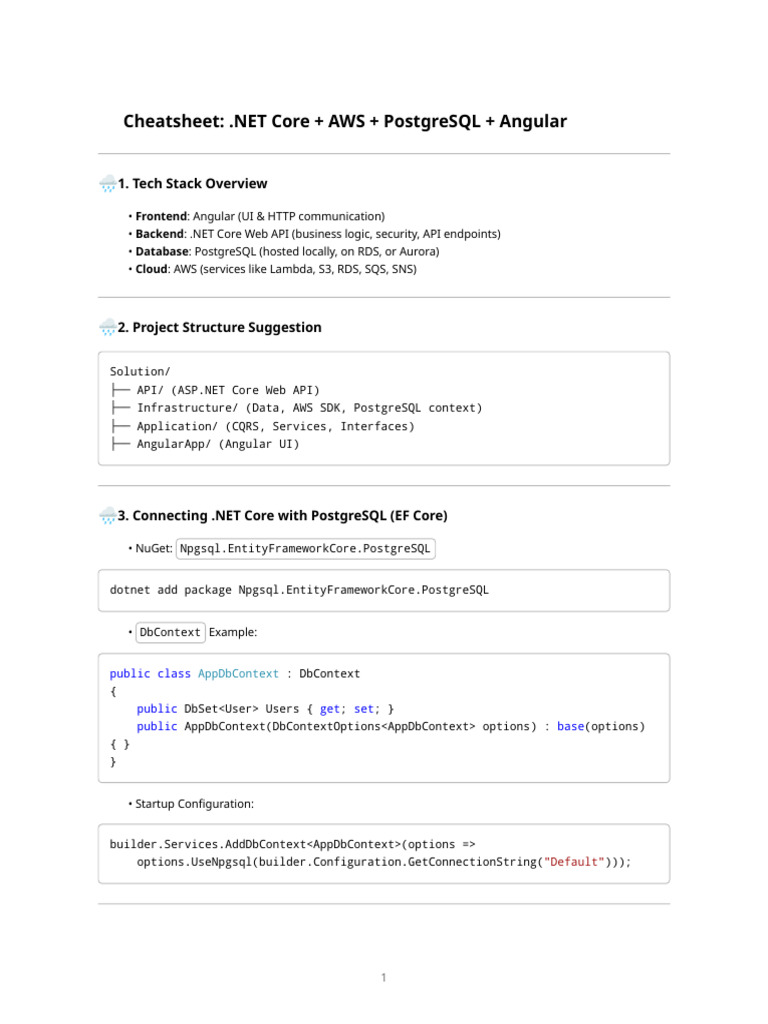 Dotnet + Aws + Postgre SQL + Angular Cheatsheet | PDF | Amazon Web Services | Postgre Sql