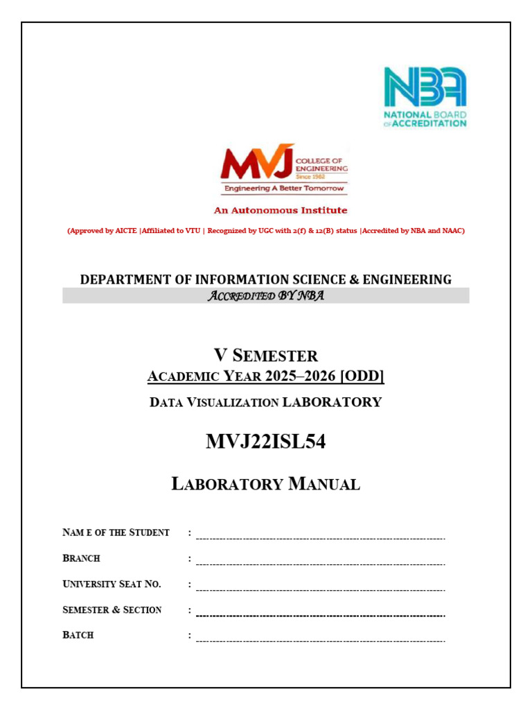 Mvj22isl54 Data Visualization Lab Manual | PDF | Engineering | Expert