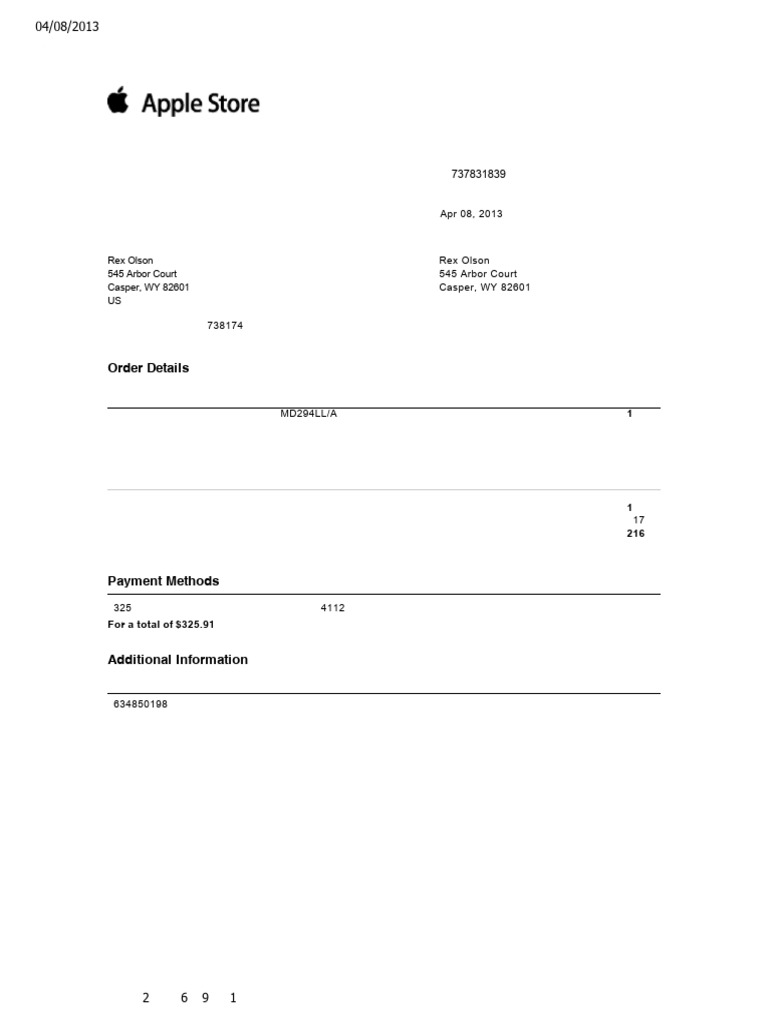 The Apple Store Invoice | PDF | Invoice | Receipt