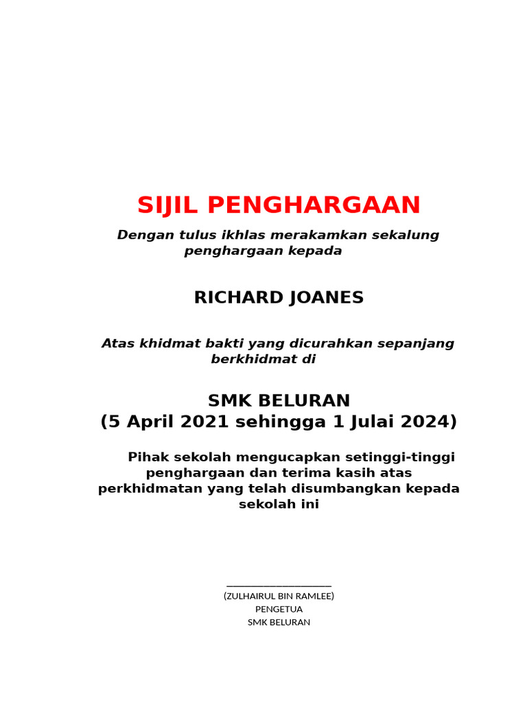 Sijil Penghargaan Koperasi | PDF