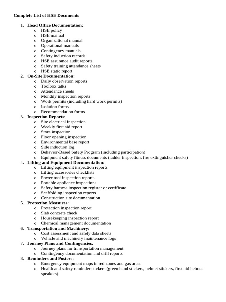 Complete List of HSE Documents | PDF
