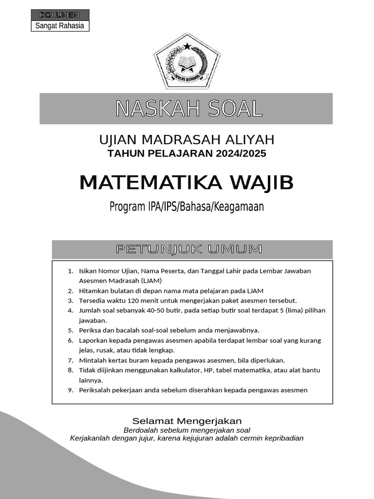 Soal Matematika Wajib Um 2025 | PDF