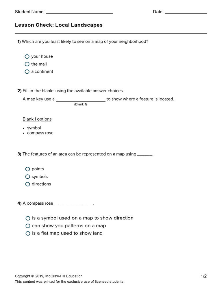 Lesson-Check+1.1 Local Landscapes | PDF