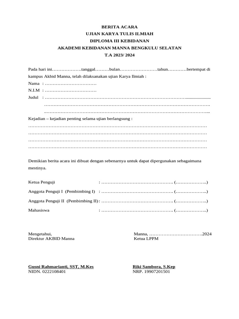 Berita Acara Kti 2023 | PDF