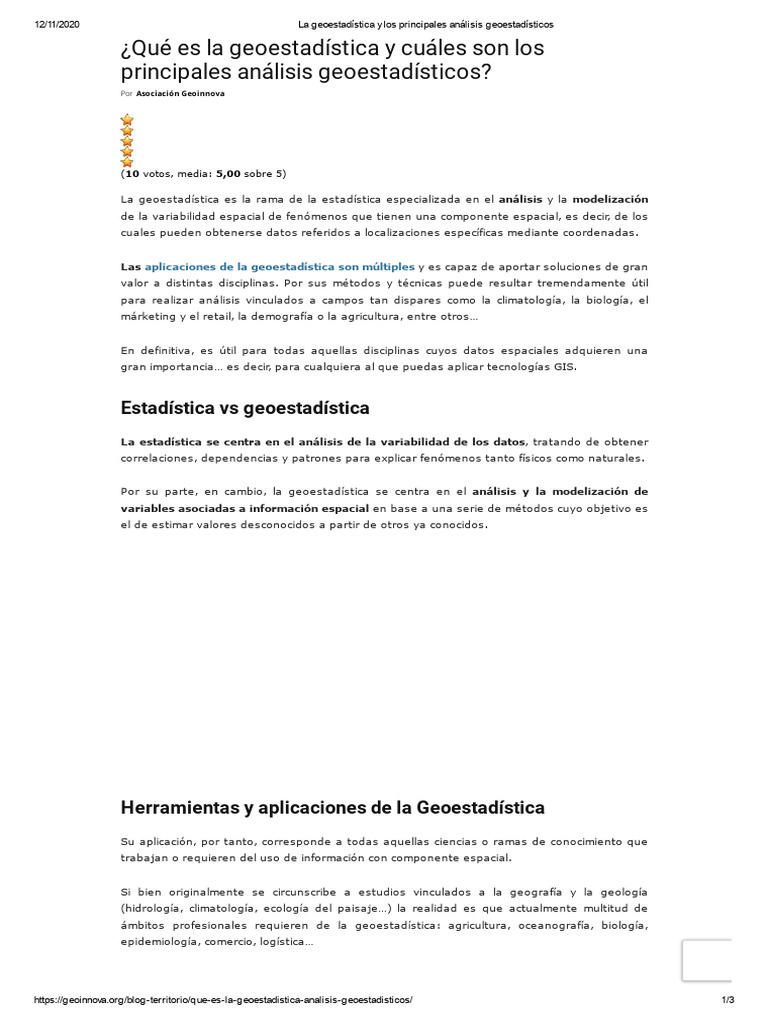 La Geoestadística y Los Principales Análisis Geoestadísticos | PDF | Sistema de información ...