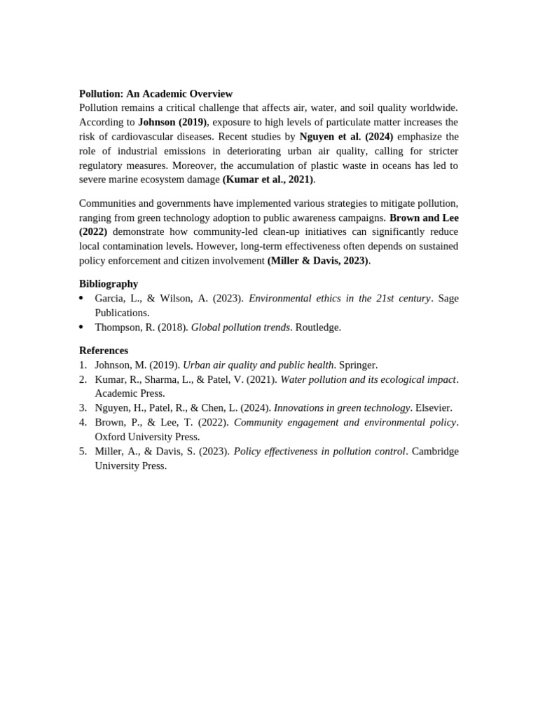 Pollution - Academic - Writing - Final - APA - Communication | PDF