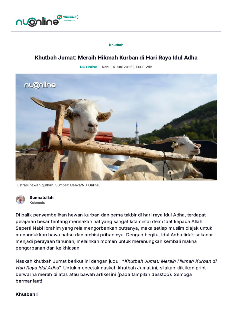 Khutbah Jumat - Meraih Hikmah Kurban Di Hari Raya Idul Adha | PDF