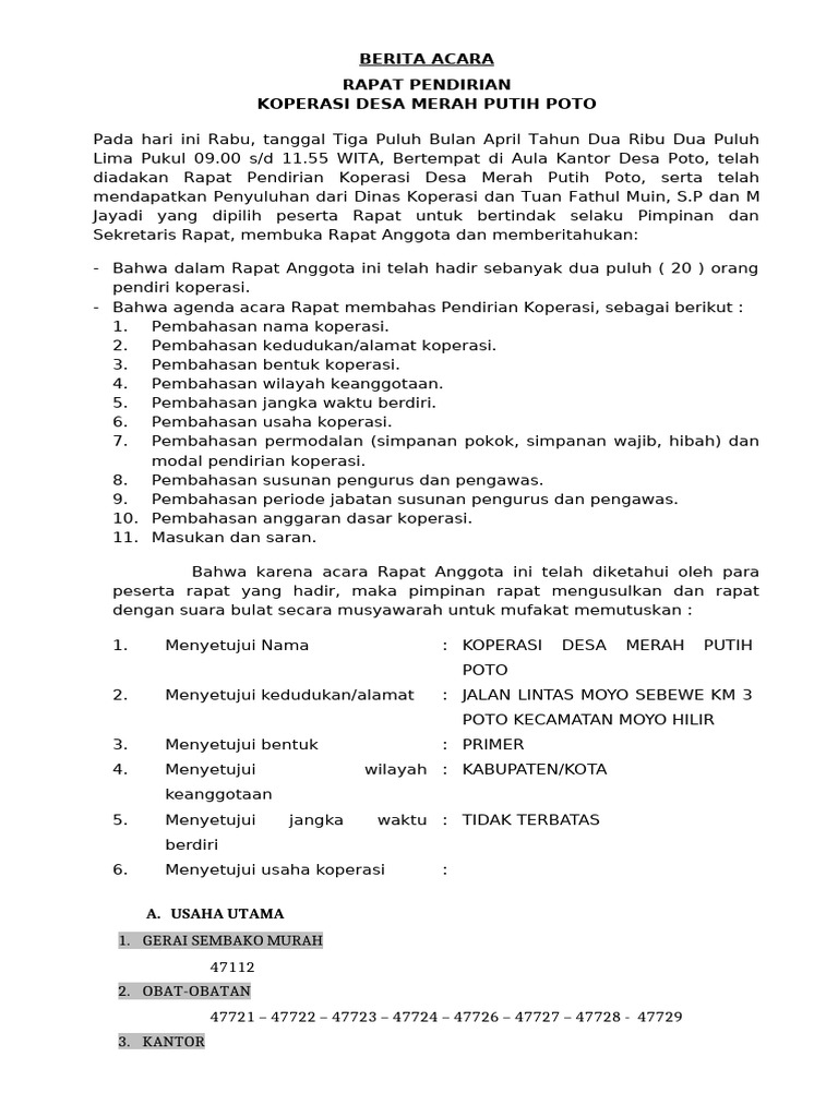 BA. Pendirian Atau Pembentukan KDMP POTO - Dipakai | PDF