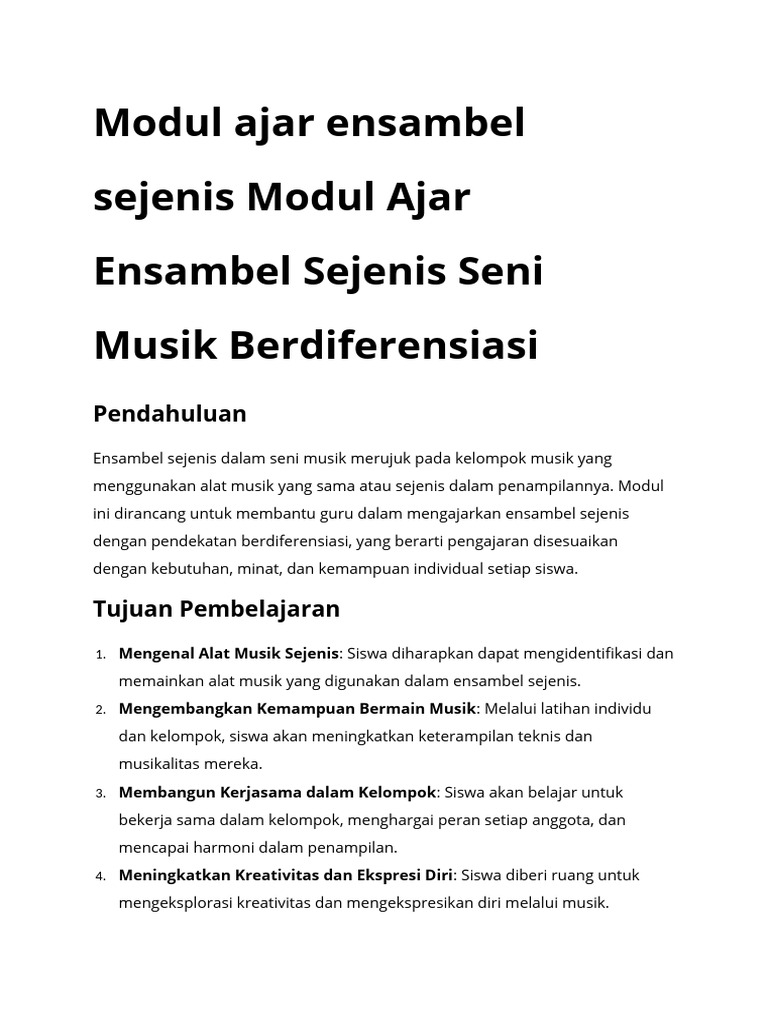 Modul Ajar Ensambel Sejenis Musik | PDF
