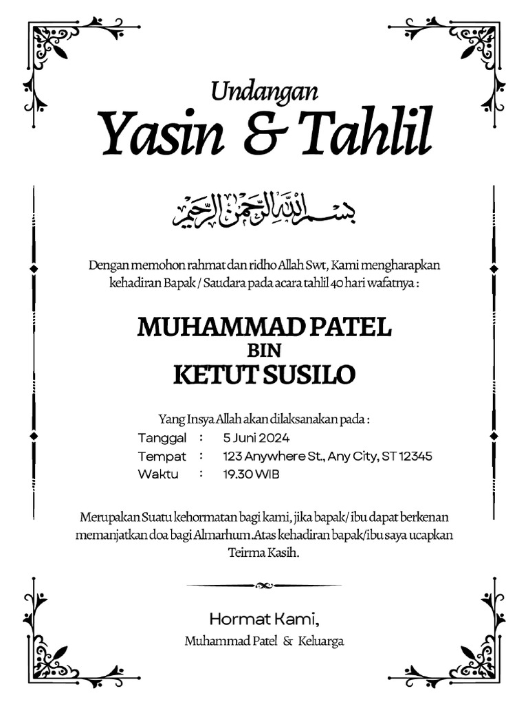 Putih & Hitam Minimalis Undangan Yasin & Tahlil | PDF
