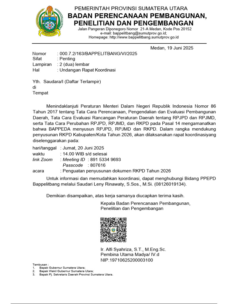 Surat Undangan Rapat Koordinasi Penguatan Penyusunan RKPD 2026 | PDF