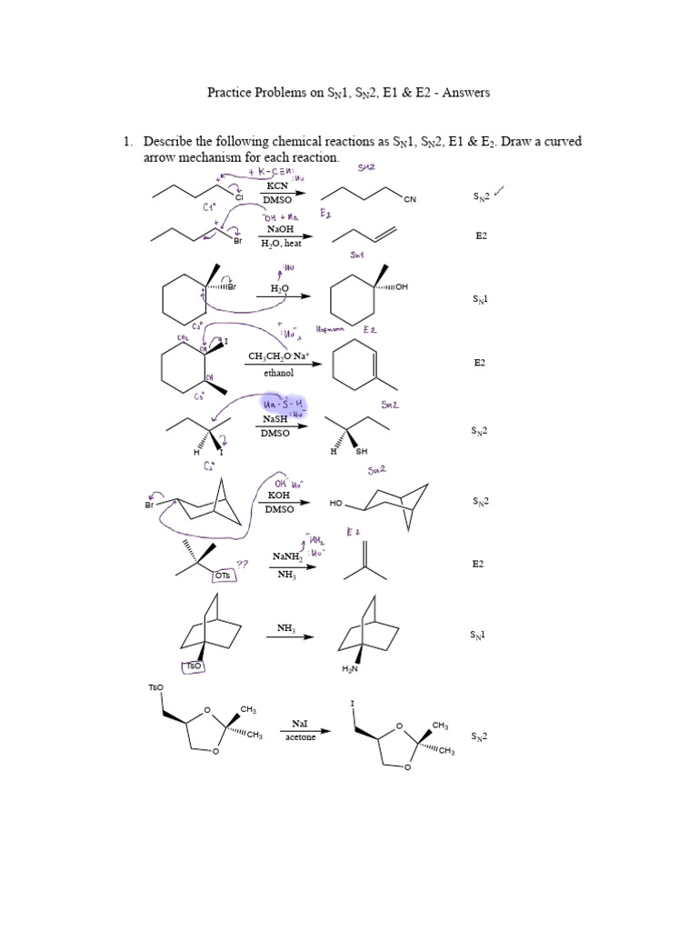 SN1, SN2, E1 & E2 Practice Problems | PDF | Chemical Kinetics | Organic ...