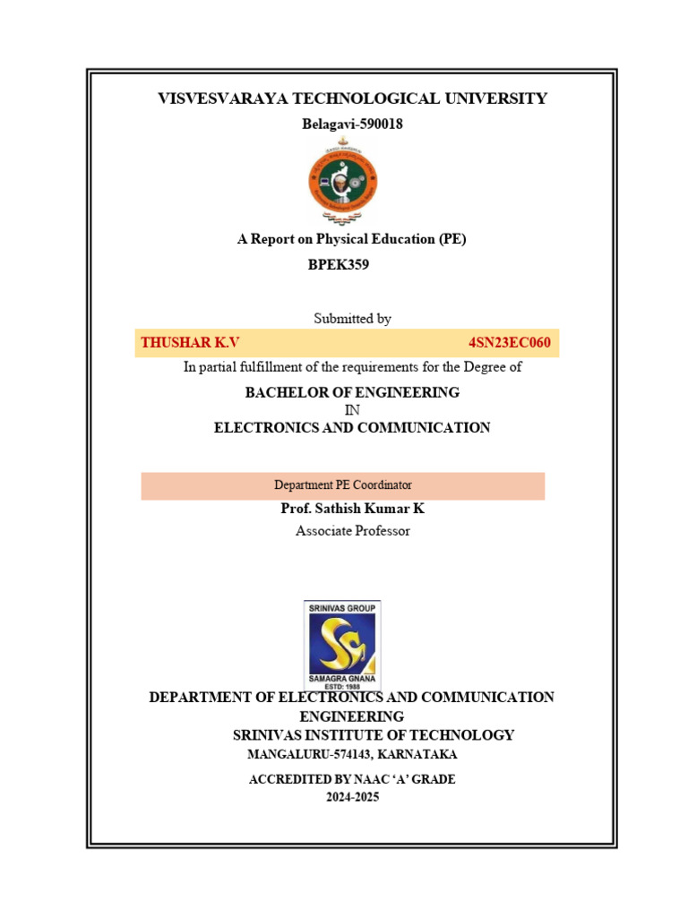 Physical Education Report for B.E. ECE | PDF | Physical Education ...