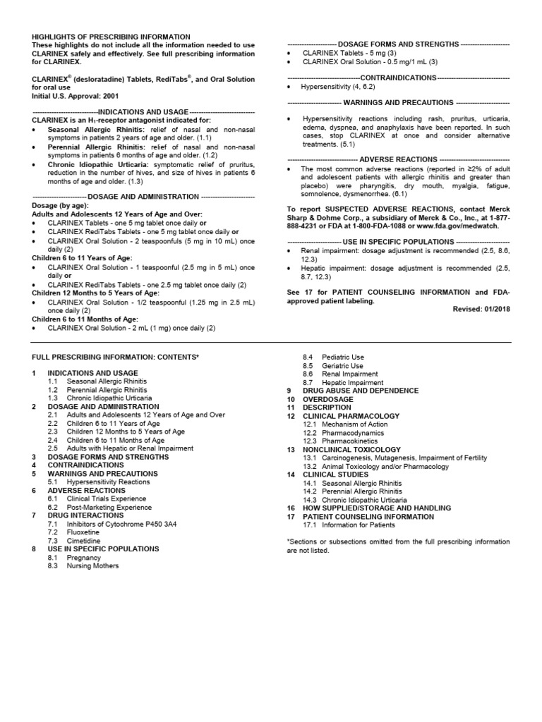 Desloratadine Dosage Guidelines | PDF | Dose (Biochemistry) | Chemistry