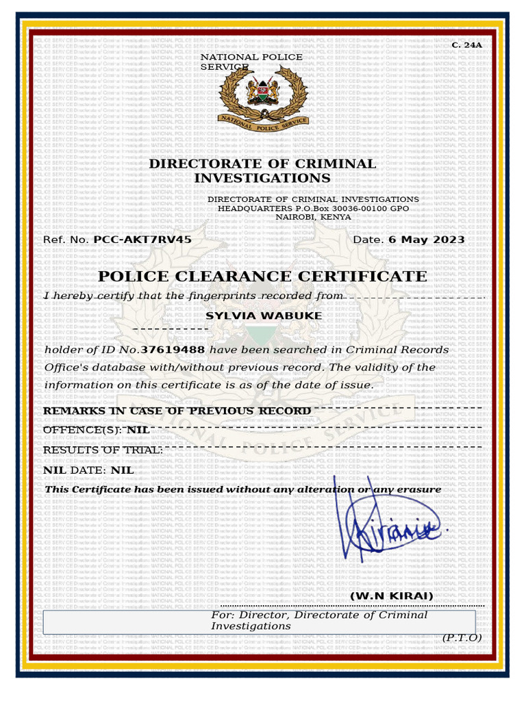 Kenya Police Clearance Certificate 2023 | PDF