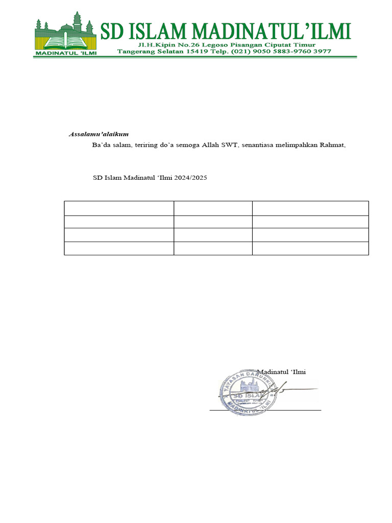 Surat PSAT Genap (Murid) | PDF