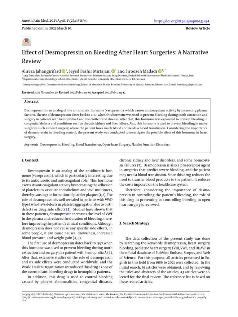 2024 Jahangirifard 2024 Effect of Desmopressin On Bleeding After Heart ...