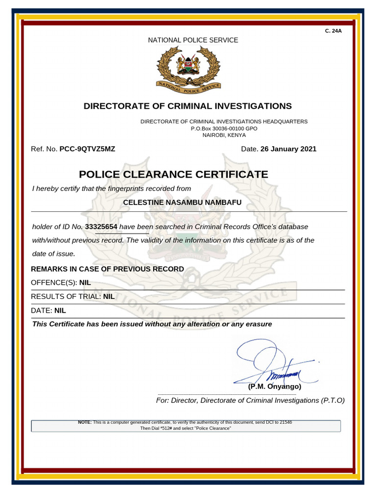 Pcc-9qtvz5mz-Police Clearance Certificate P0 | PDF