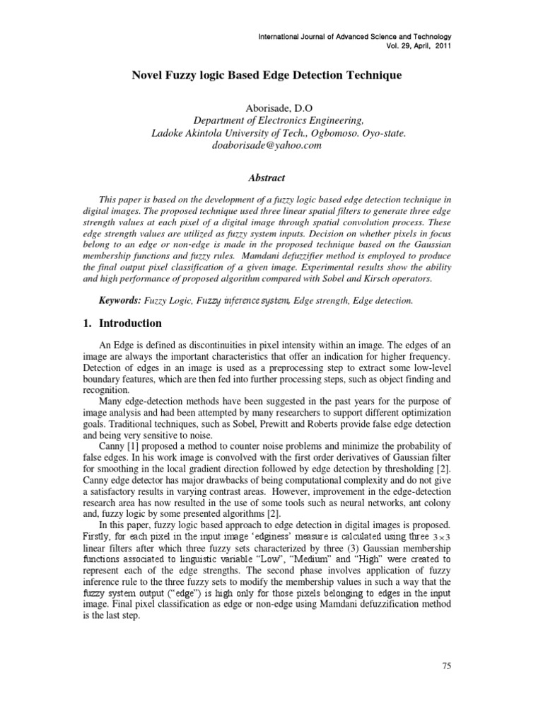 Novel Fuzzy Logic Based Edge Detection Technique Pdf Fuzzy Logic