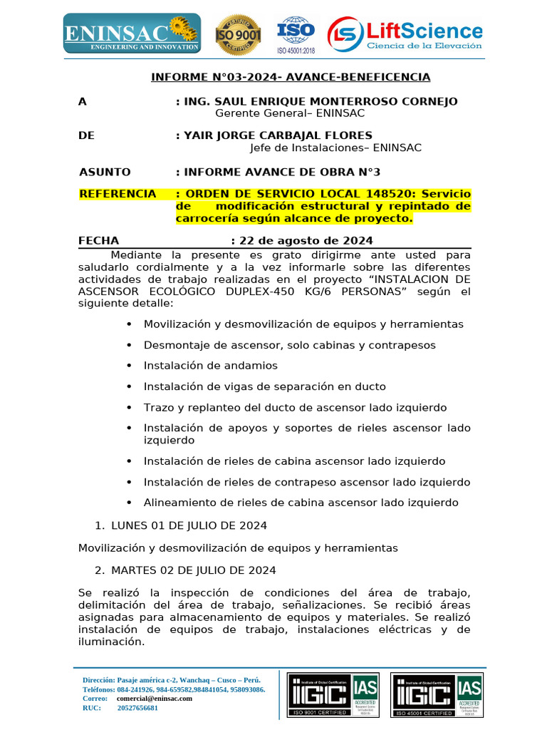 Informe 02-Beneficnecia 01-09-2024 | PDF | Ascensor