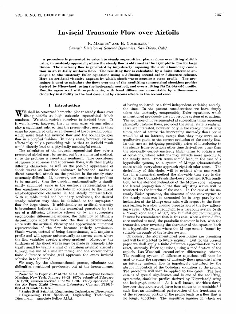 1970 Inviscid Transonic Flow Over Airfoils | PDF | Fluid Dynamics | Viscosity